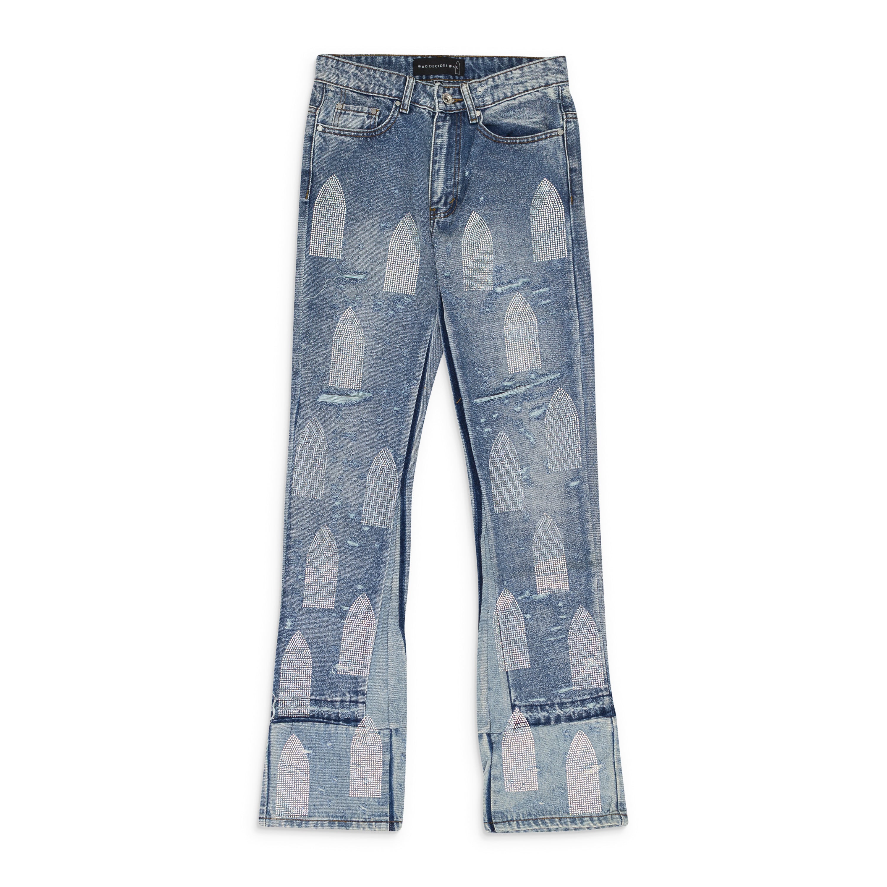 BLUE RHINESTONE WASHED BOOTCUT JEANS – 1nventory