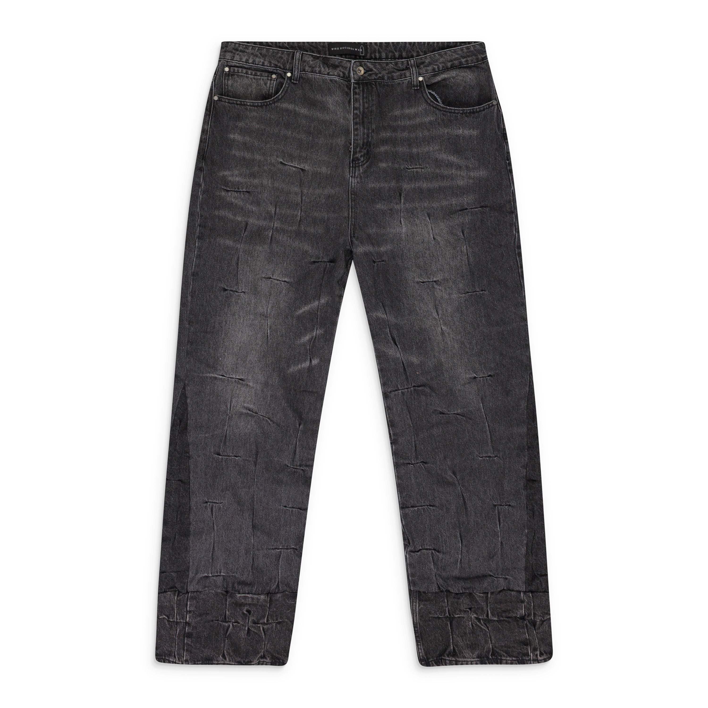 BLACK GATHERED STRAIGHT-FIT JEANS – 1nventory