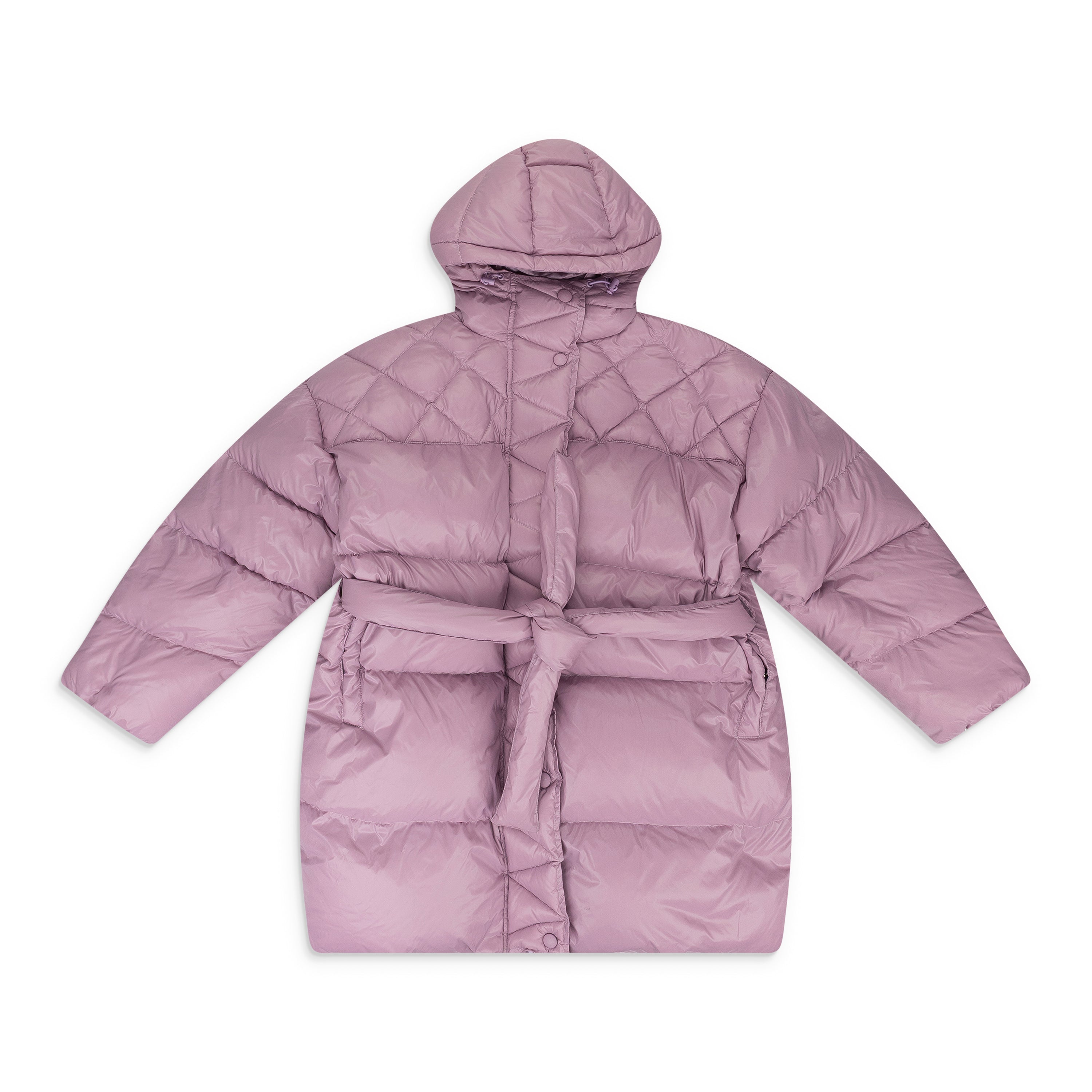 Pink Long Belted Puffer – 1nventory